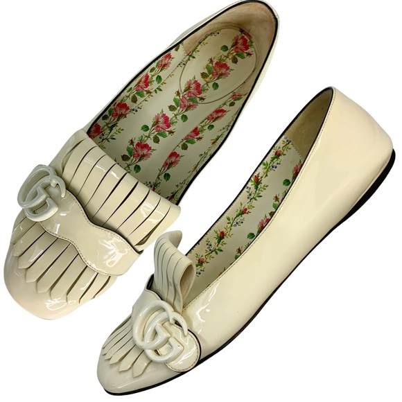 Gucci | Shoes | Gucci Marmont Gg Patent Leather Ivory Cream Fringe ...